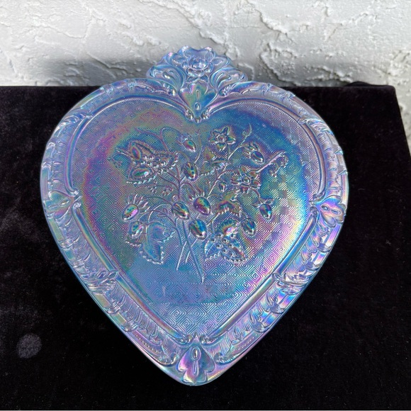 Fenton | Accents | Fenton Blue Carnival Glass Floral Heart Shaped ...